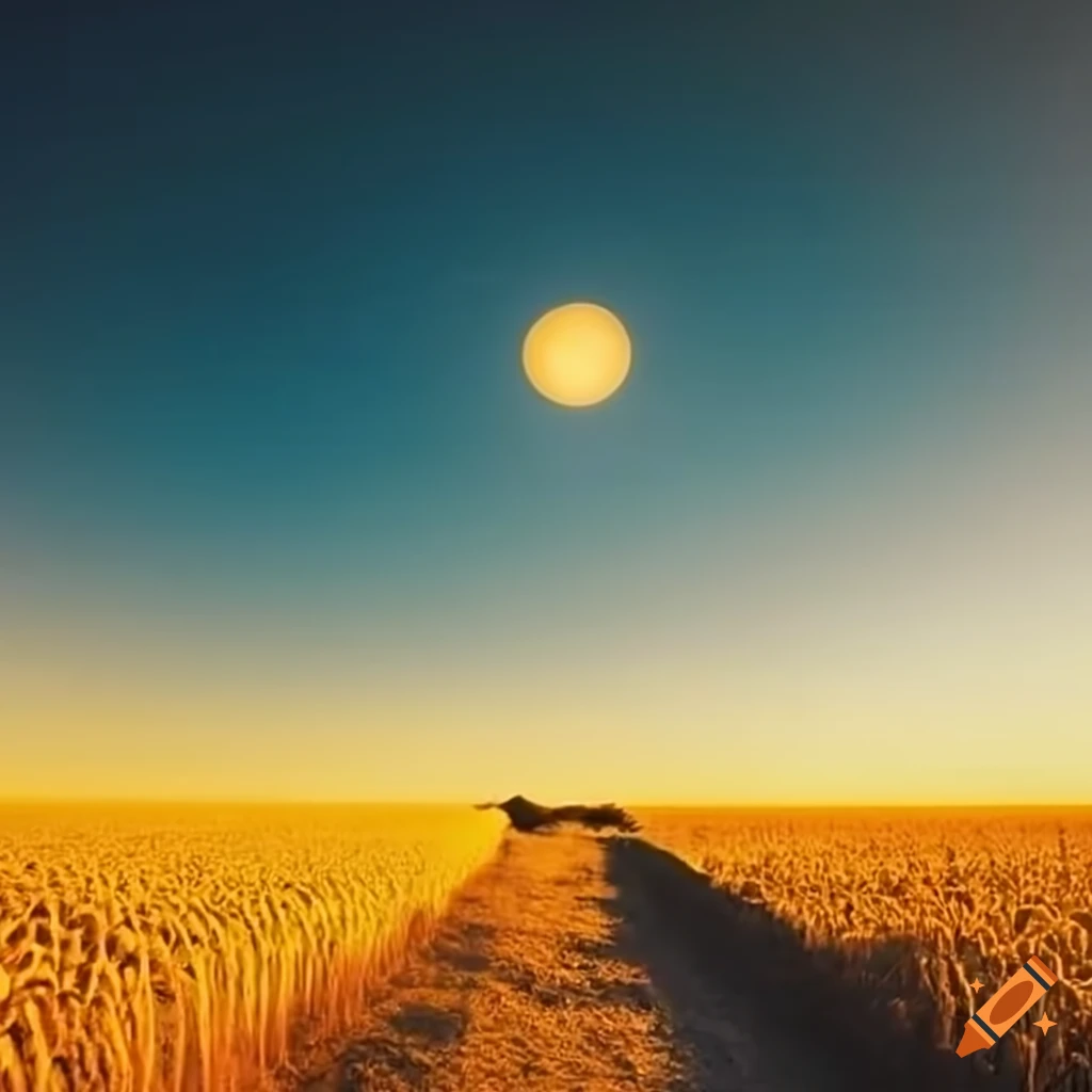 Path between ears of grain with rising sun on Craiyon