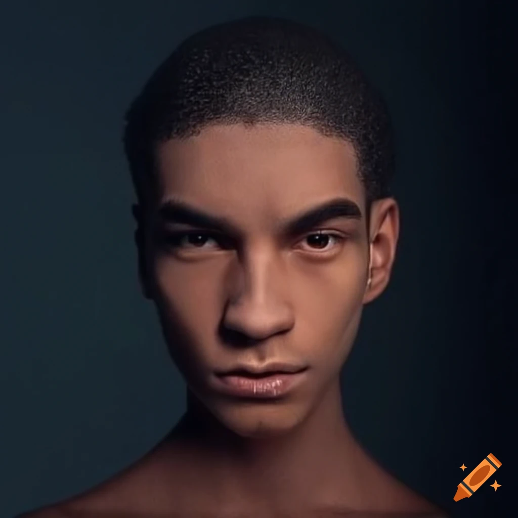 Portrait of a humanoid man with black hair and brown skin on Craiyon