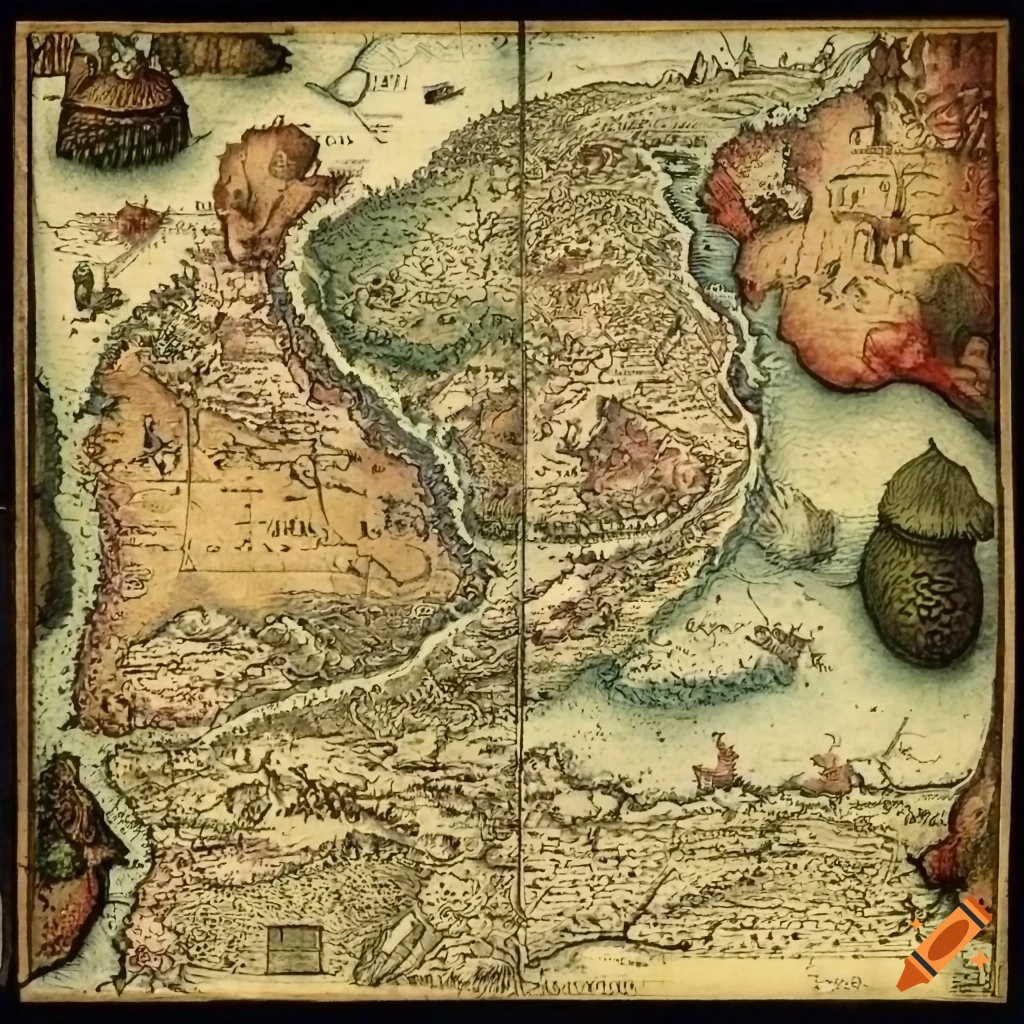 Map of a dark fantasy land with hyper-detailed illustration on Craiyon