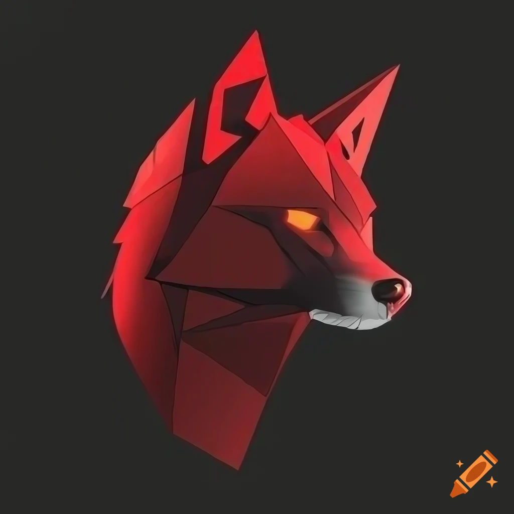 Minimalist side profile of a shadow wolf in red geometric design on Craiyon