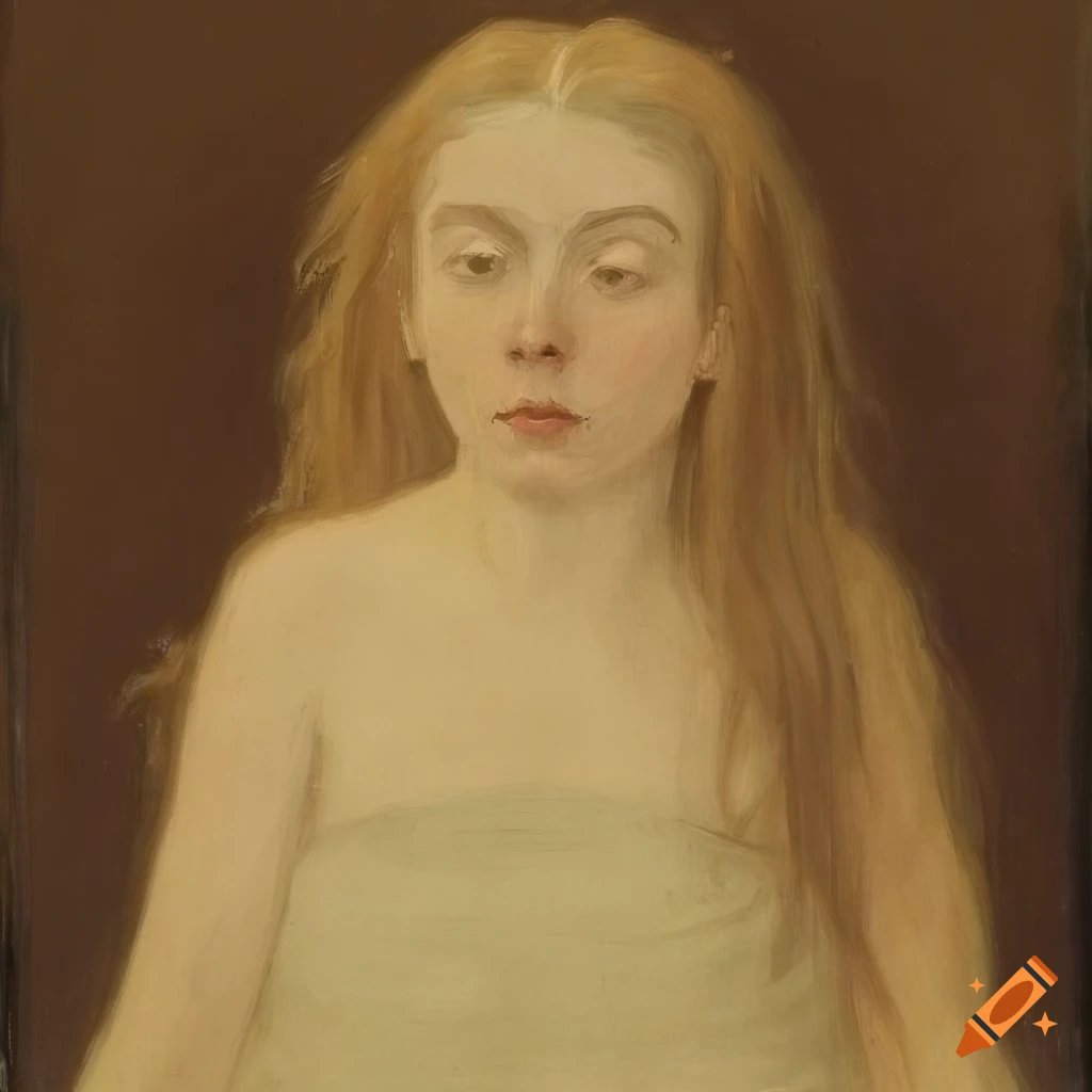 Full body view of pouty pre-raphaelite young ladies with long hair in ...