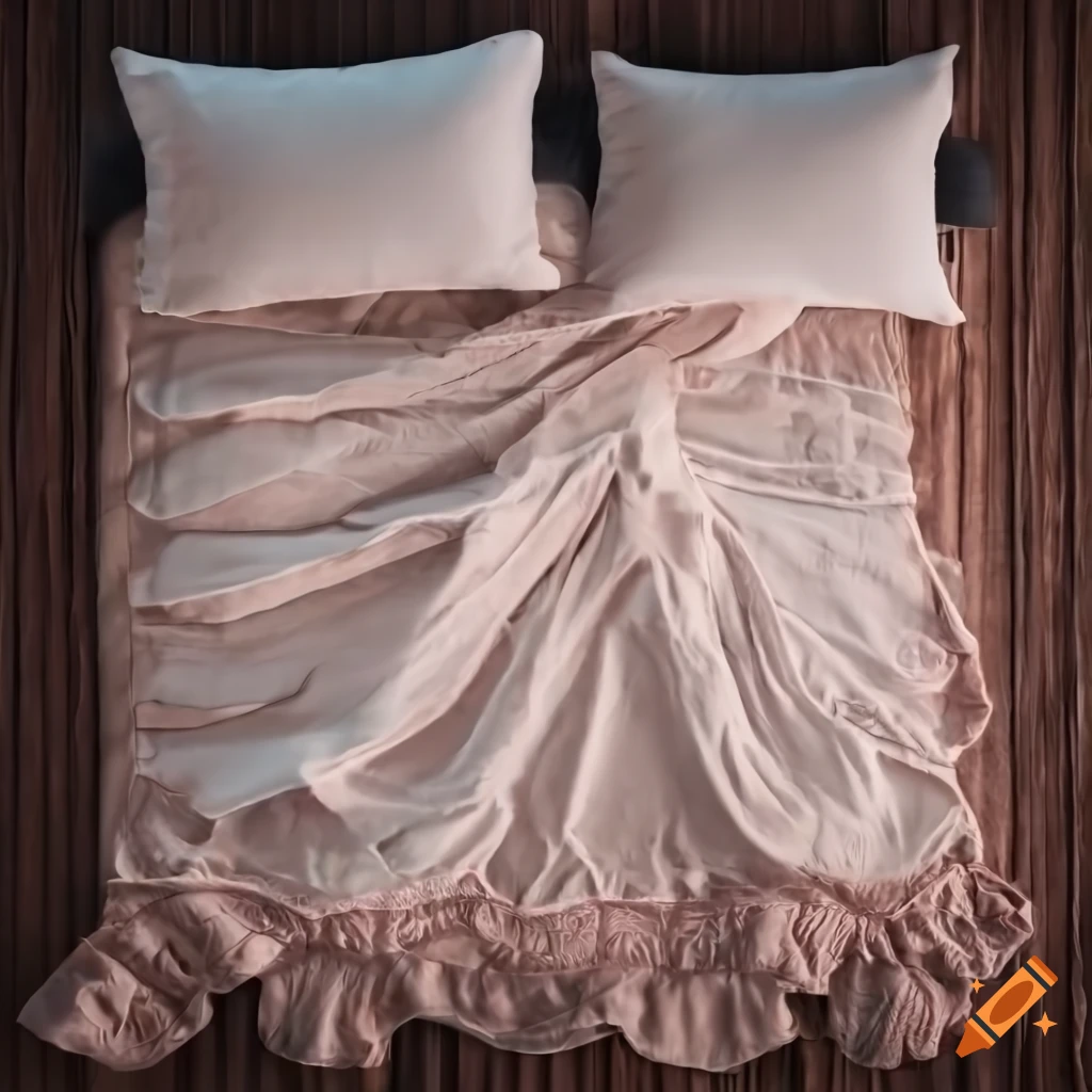 Beautiful and detailed bedspread with one pillow, top view on Craiyon