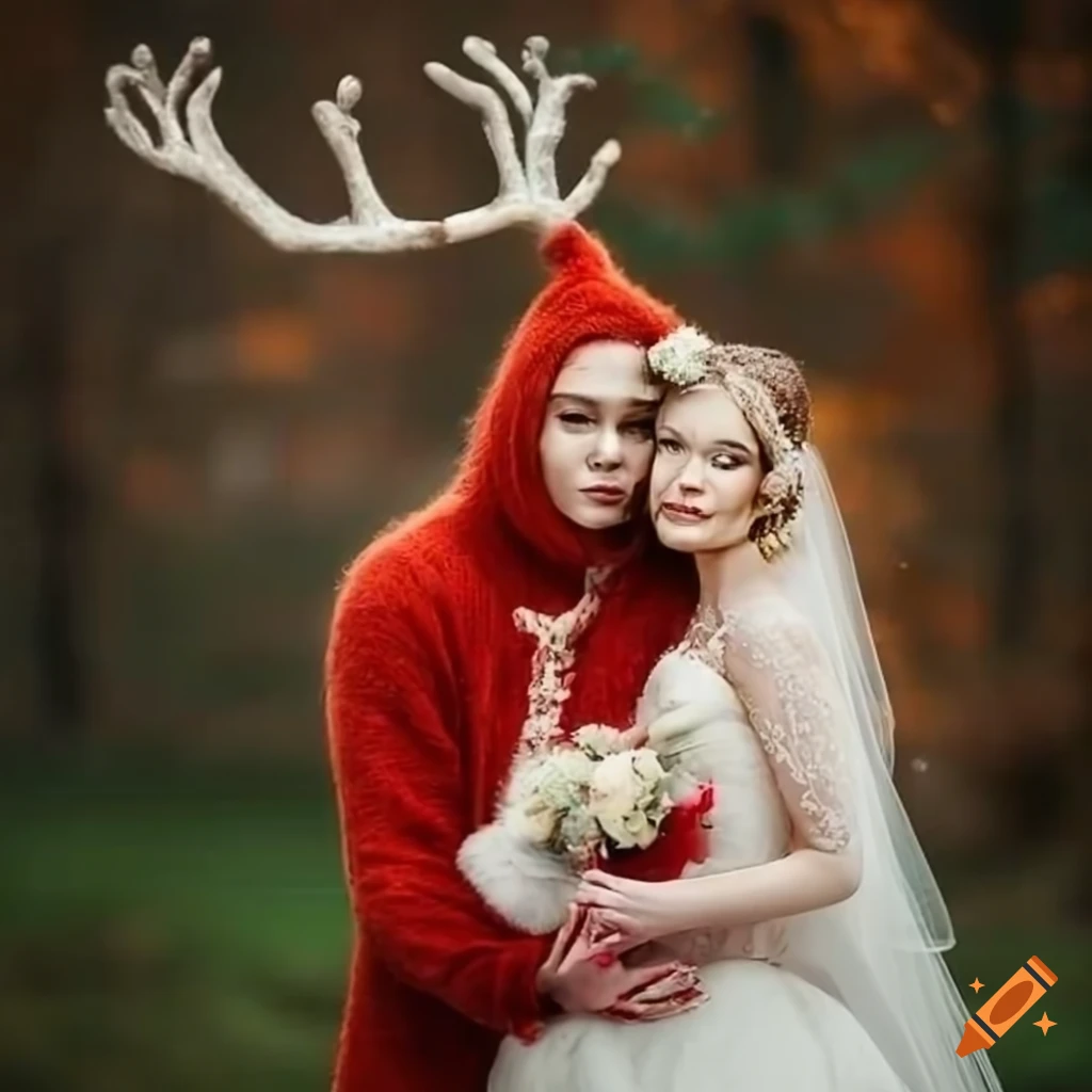 Whimsical wedding photo with reindeer and Grinch in festive winter ...