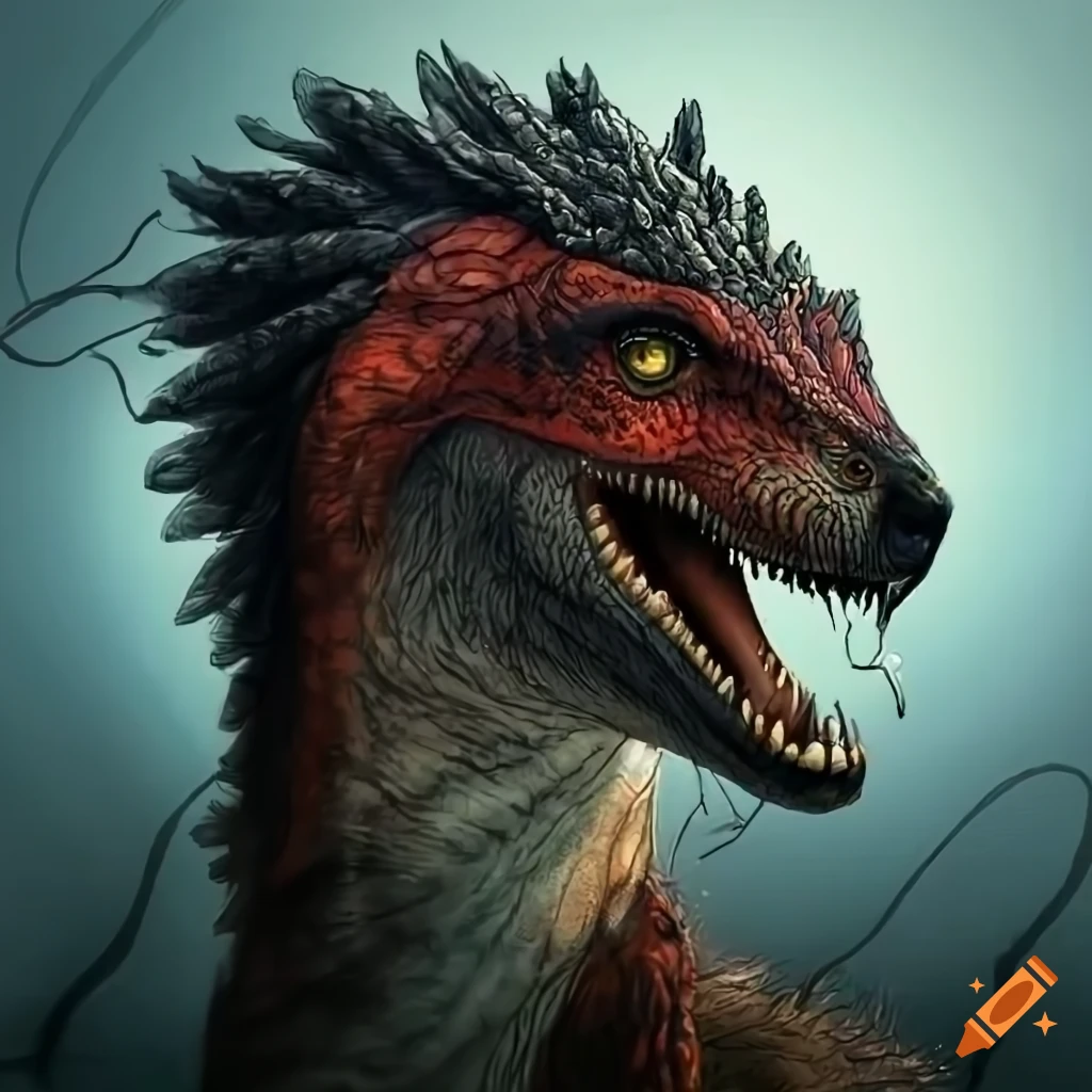 Highly detailed hybrid velociraptor and wolf mix on Craiyon