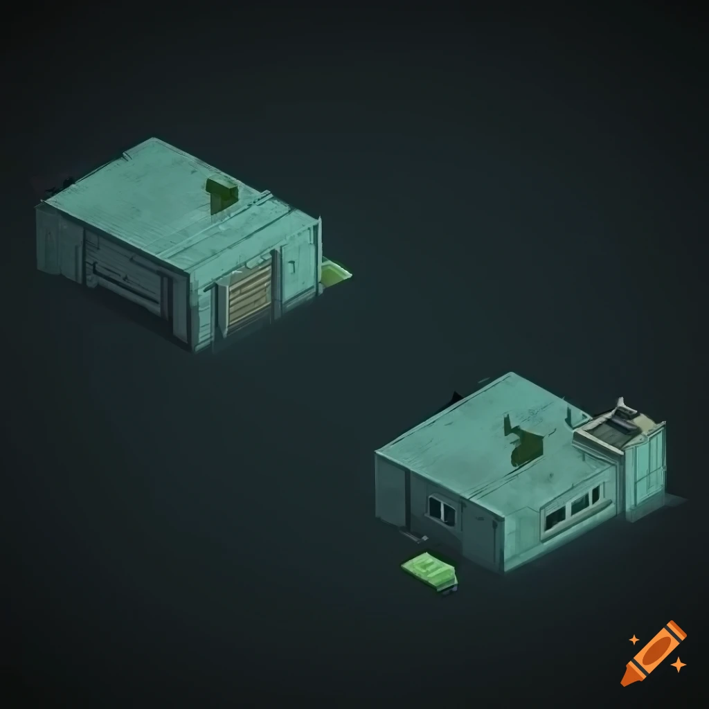 Isometric top-down view of futuristic concrete military barracks on Craiyon