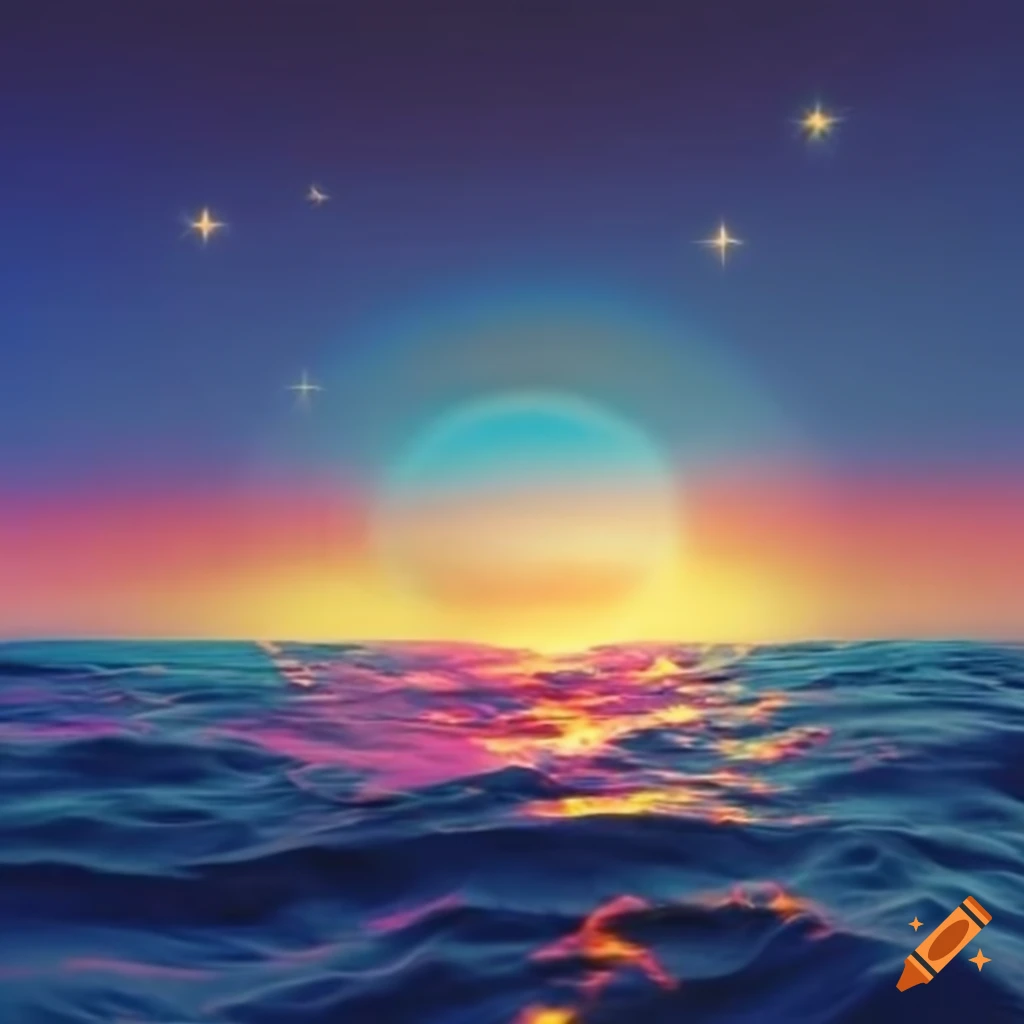 Celestial sunset in cyan, gold, and blue tones on Craiyon