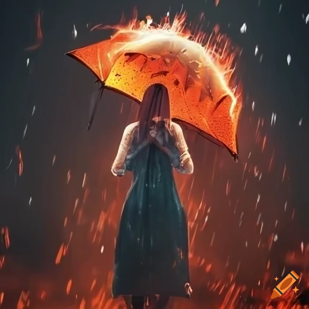 Umbrella on fire with raining embers on Craiyon