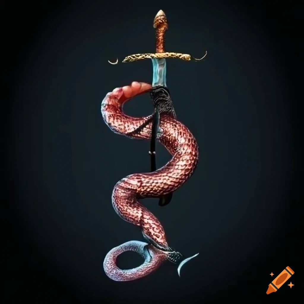 Snake wrapped around a sword on a dark background in tim burton style ...