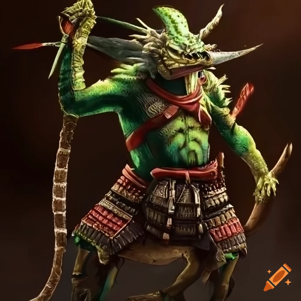 Lizardfolk samurai illustration on Craiyon