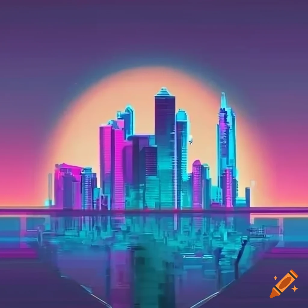 High quality synthwave skyline on Craiyon