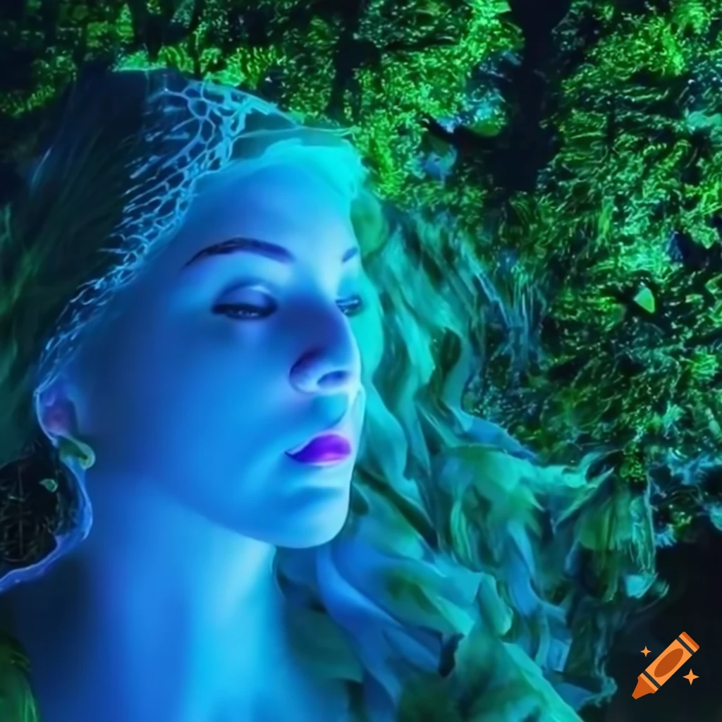 Green Hair Goddessa Woman Who Is Adored Especially For Her Beauty In A Traditional Christian