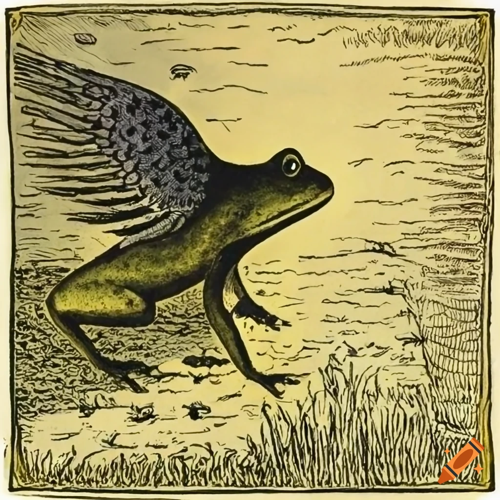 Illustration of frog with wings in theodor kittelsen style on Craiyon