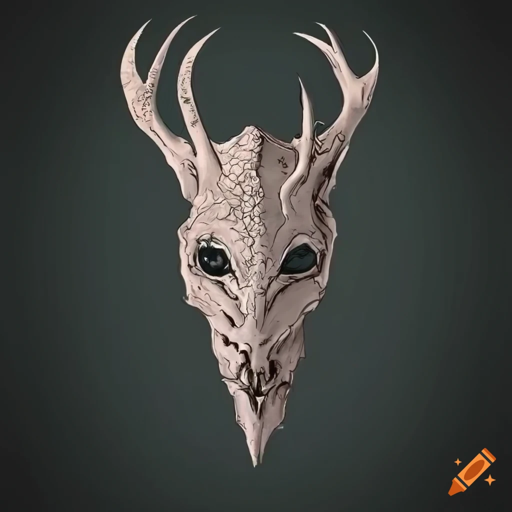 Stencil of an alien-deer-dragon hybrid skull in one color on Craiyon