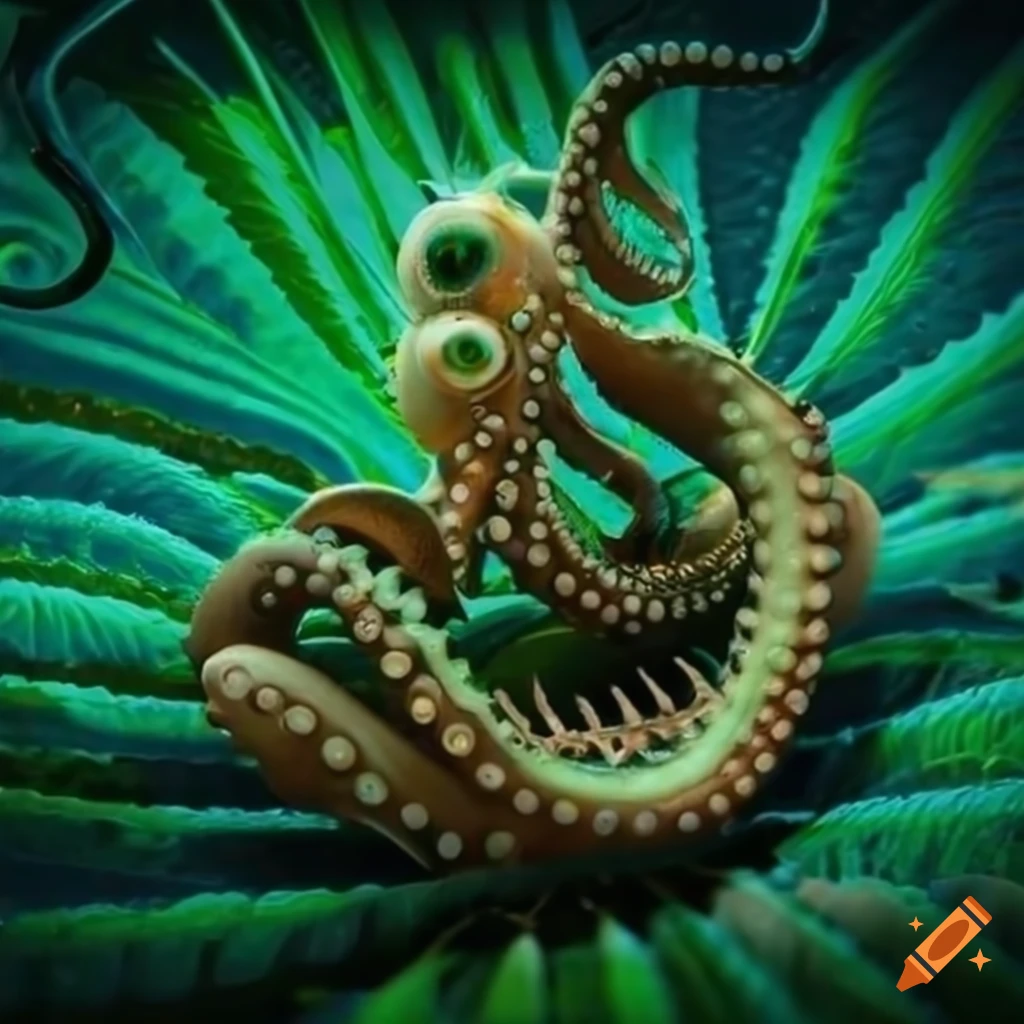 Octopus tentacle made of computer chips and marijuana plants on Craiyon