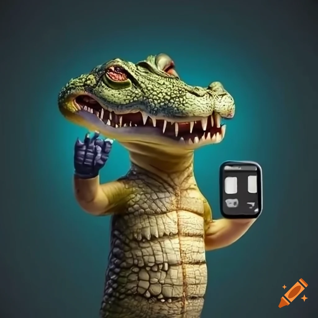 Realistic crocodile holding a mobile phone on Craiyon