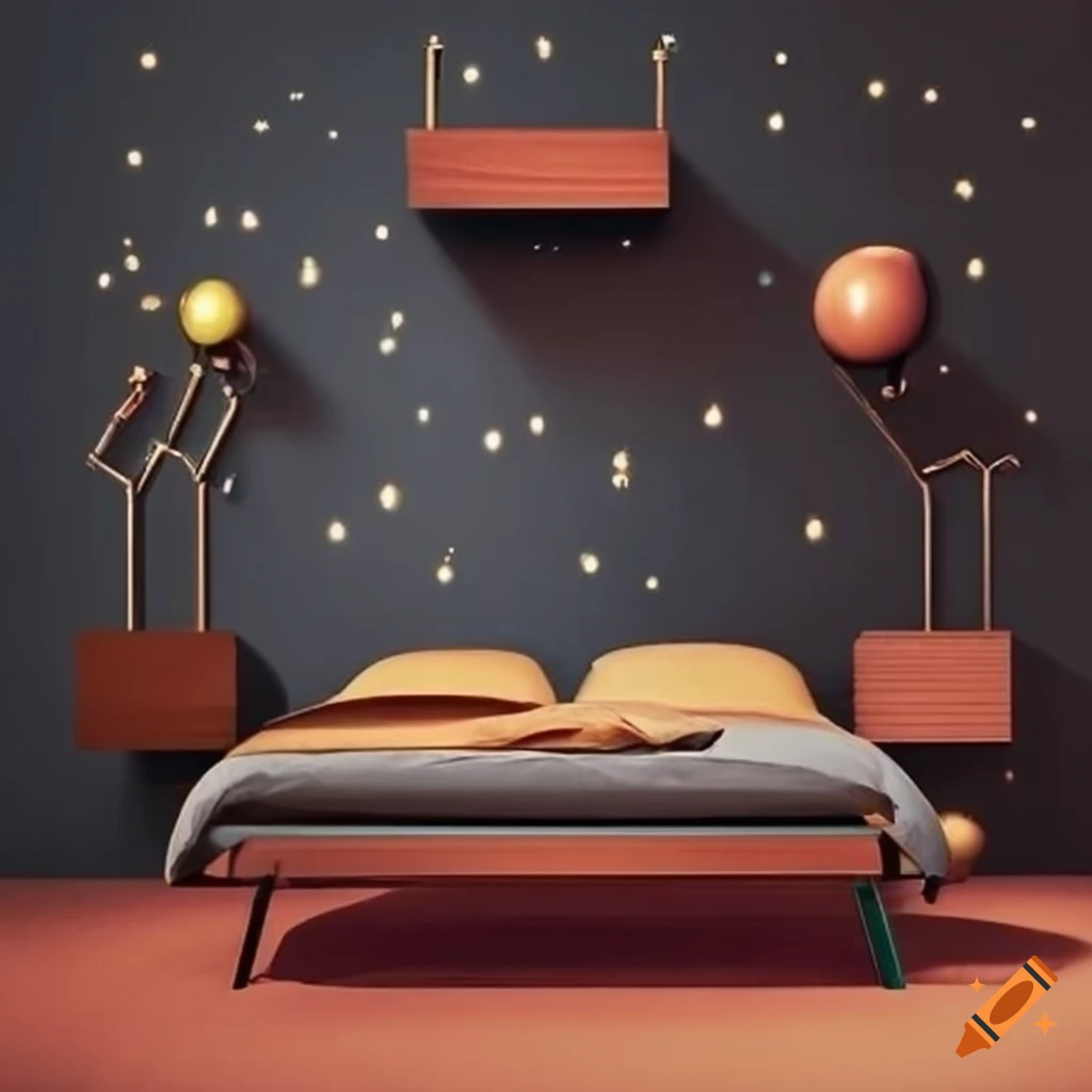 Mid century style intergalactic bedroom decor on Craiyon