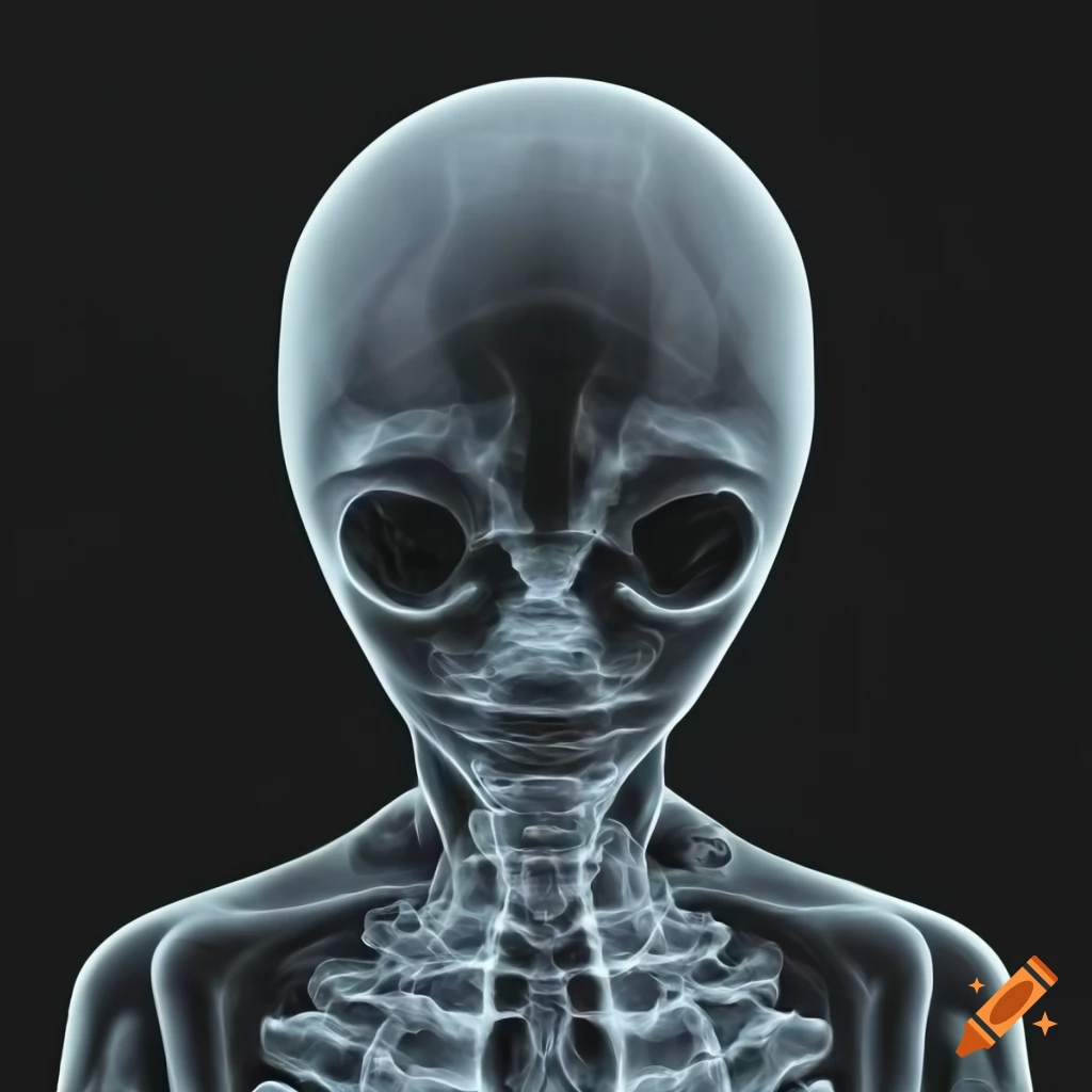Medical x-ray of an alien in photorealistic style on Craiyon