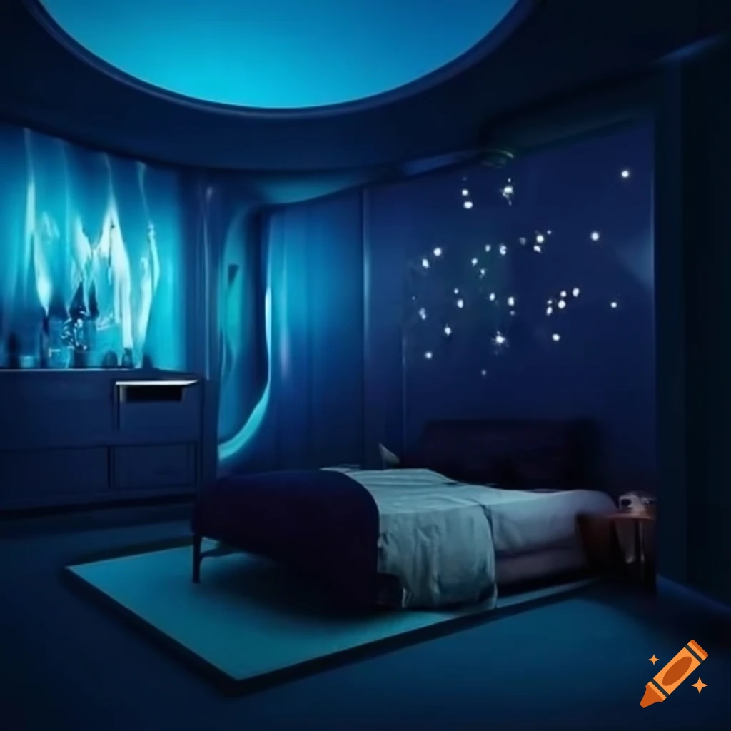 Intergalactic bedroom with contemporary decoration on Craiyon