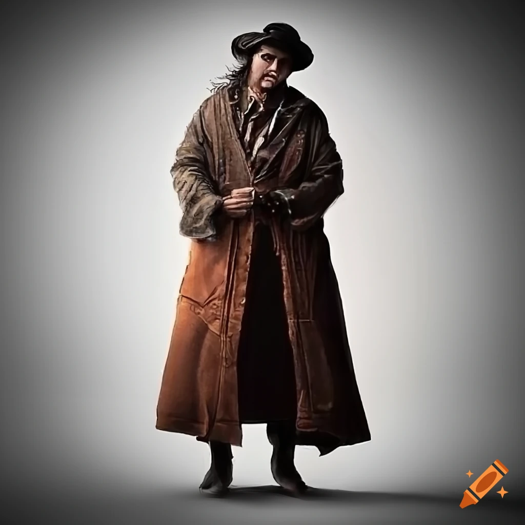 Realistic image of a gypsy man standing in the middle of a prairie on ...