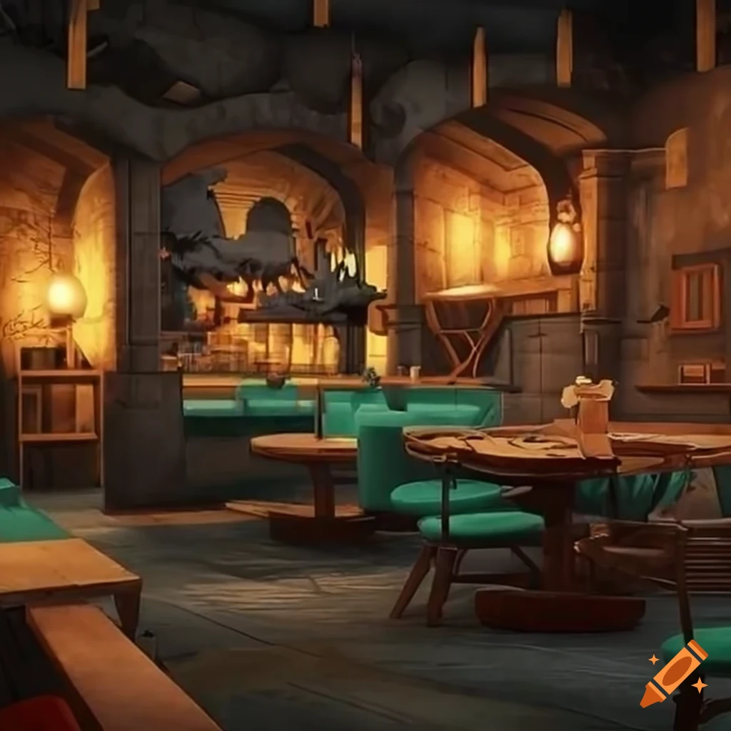 Cozy and massive cafe interior inspired by dungeons and dragons on Craiyon