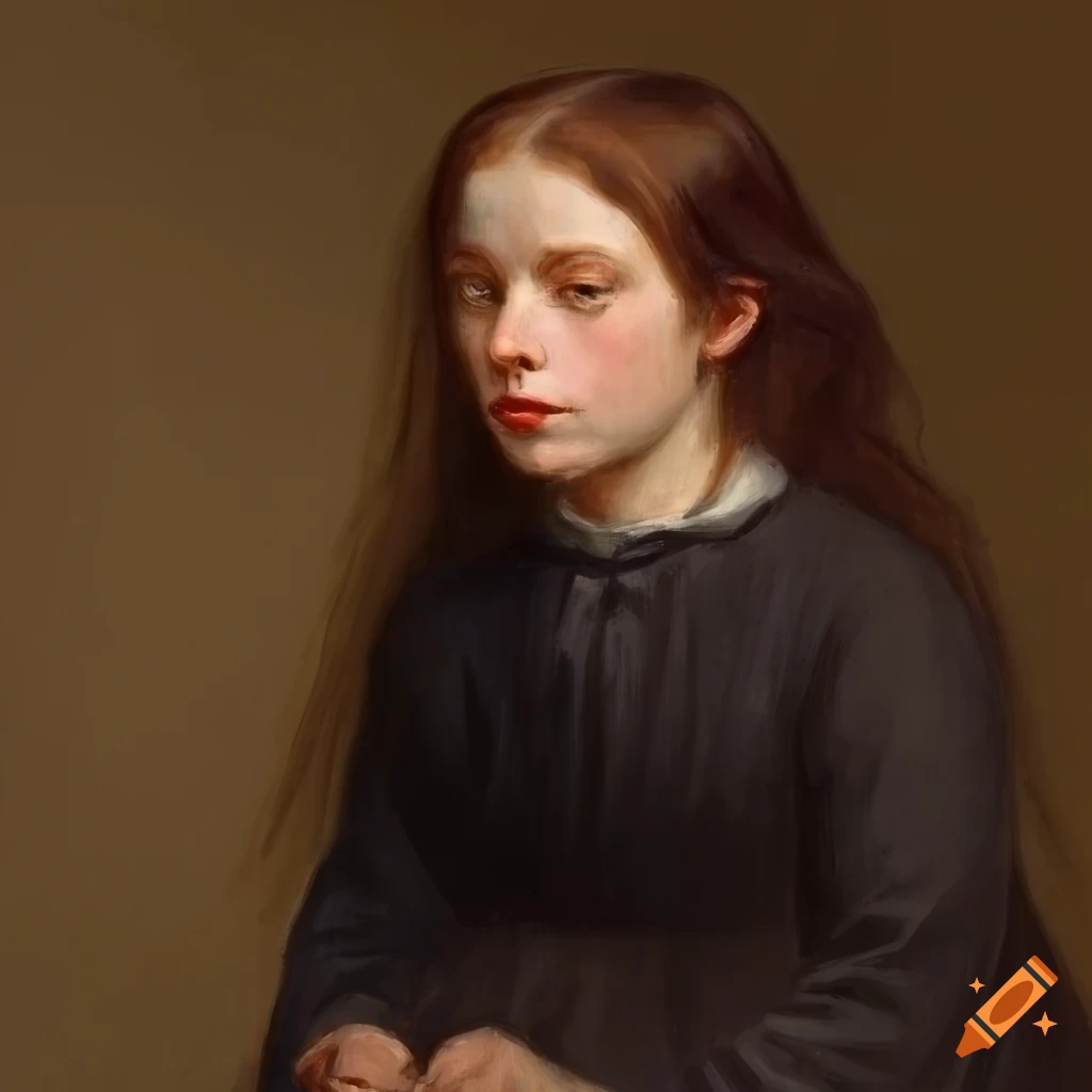 Full body view of pouty pre-raphaelite young ladies with long hair in ...