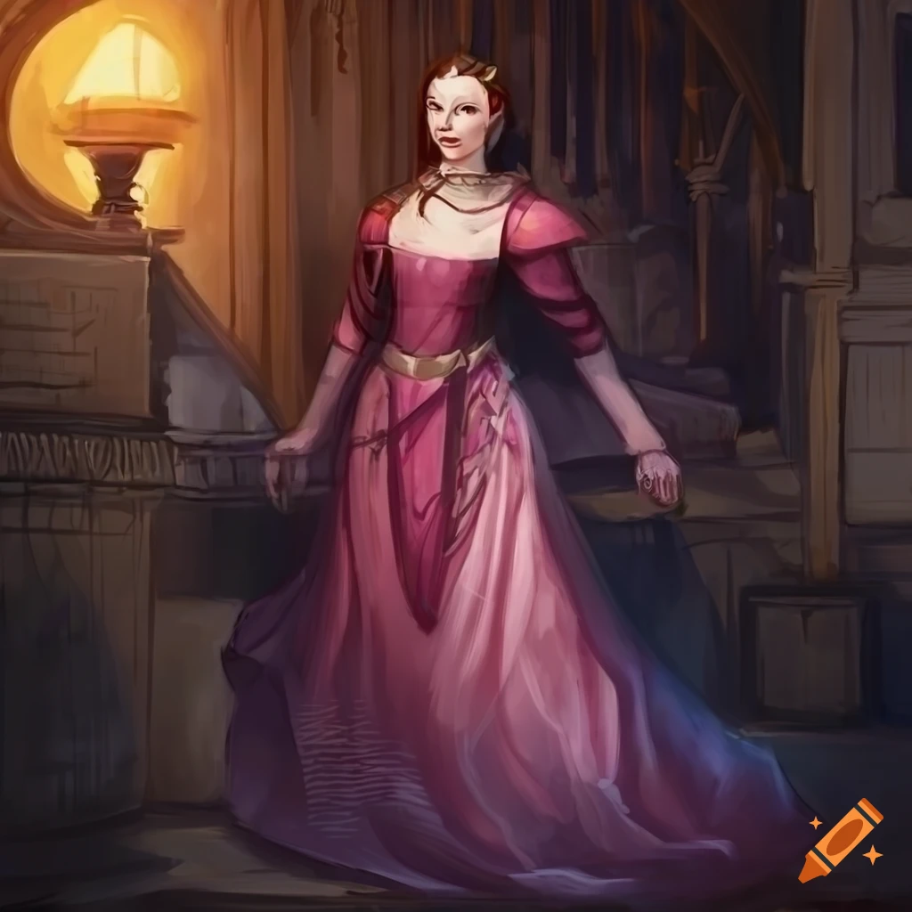 Noble lady walking in a city in mtg art style on Craiyon
