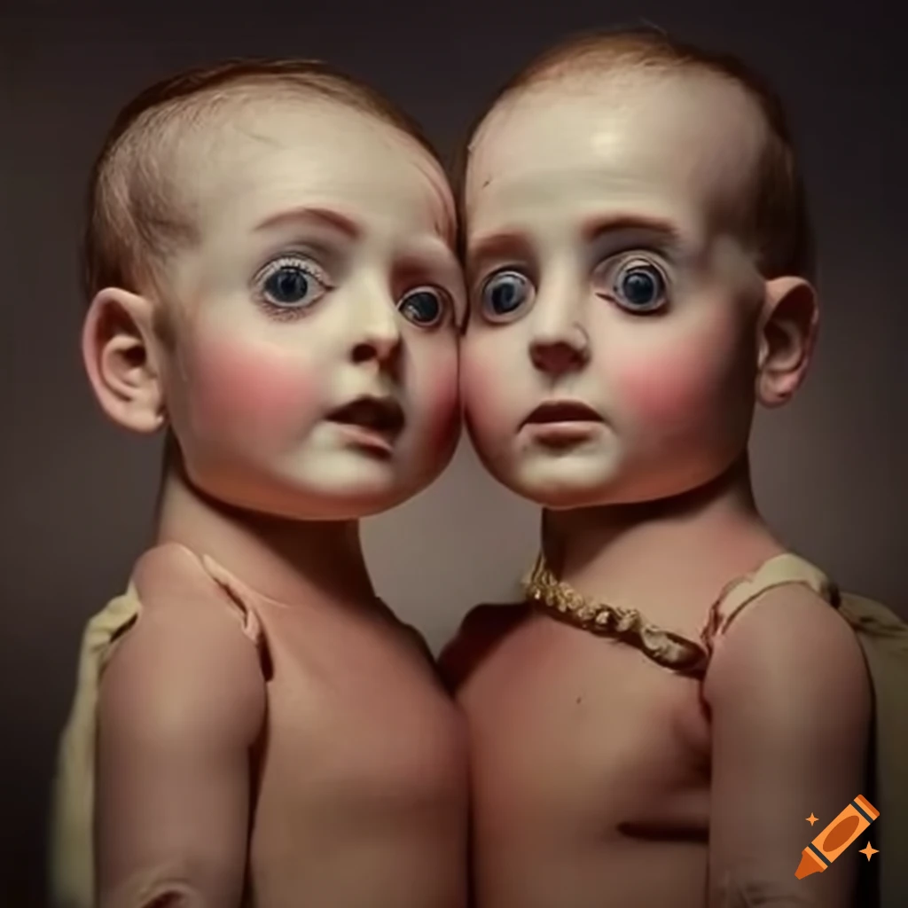 Conjoined twins automaton with retro vintage creepy faces on Craiyon