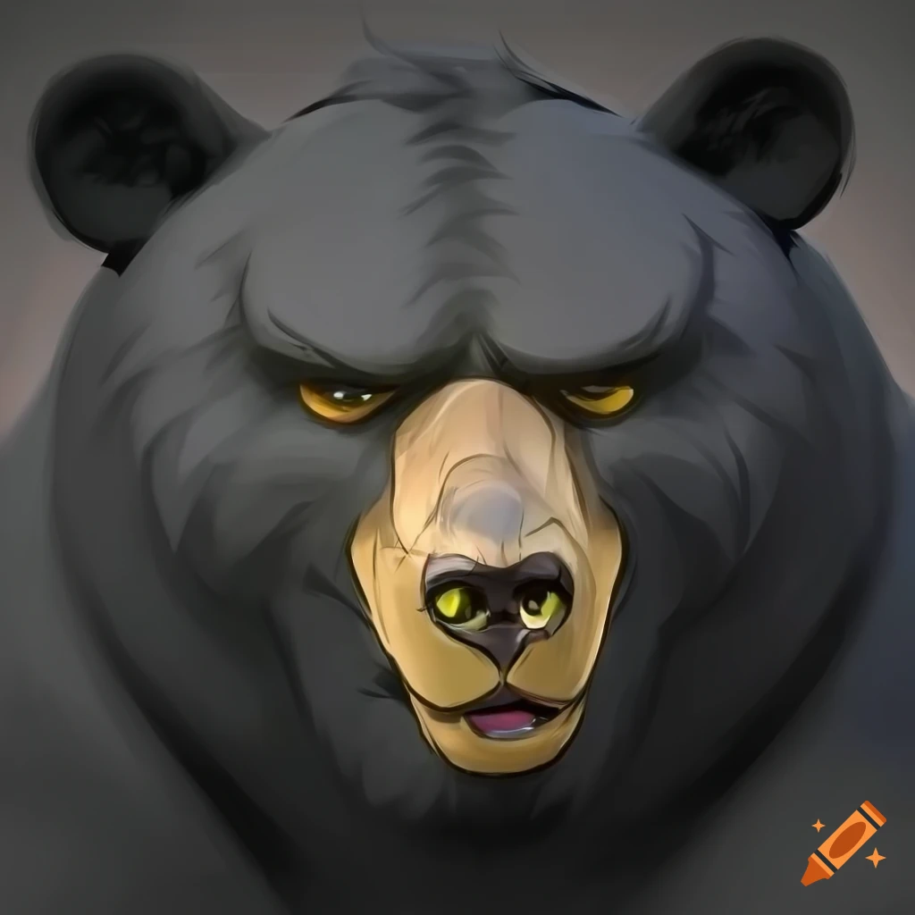 Fearsome obese male black bear portrait in disney style on Craiyon
