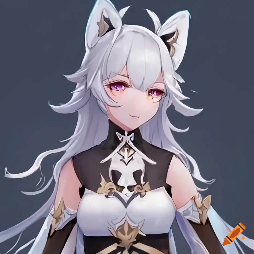 Female genshin character with white braid and white fox ears in ...