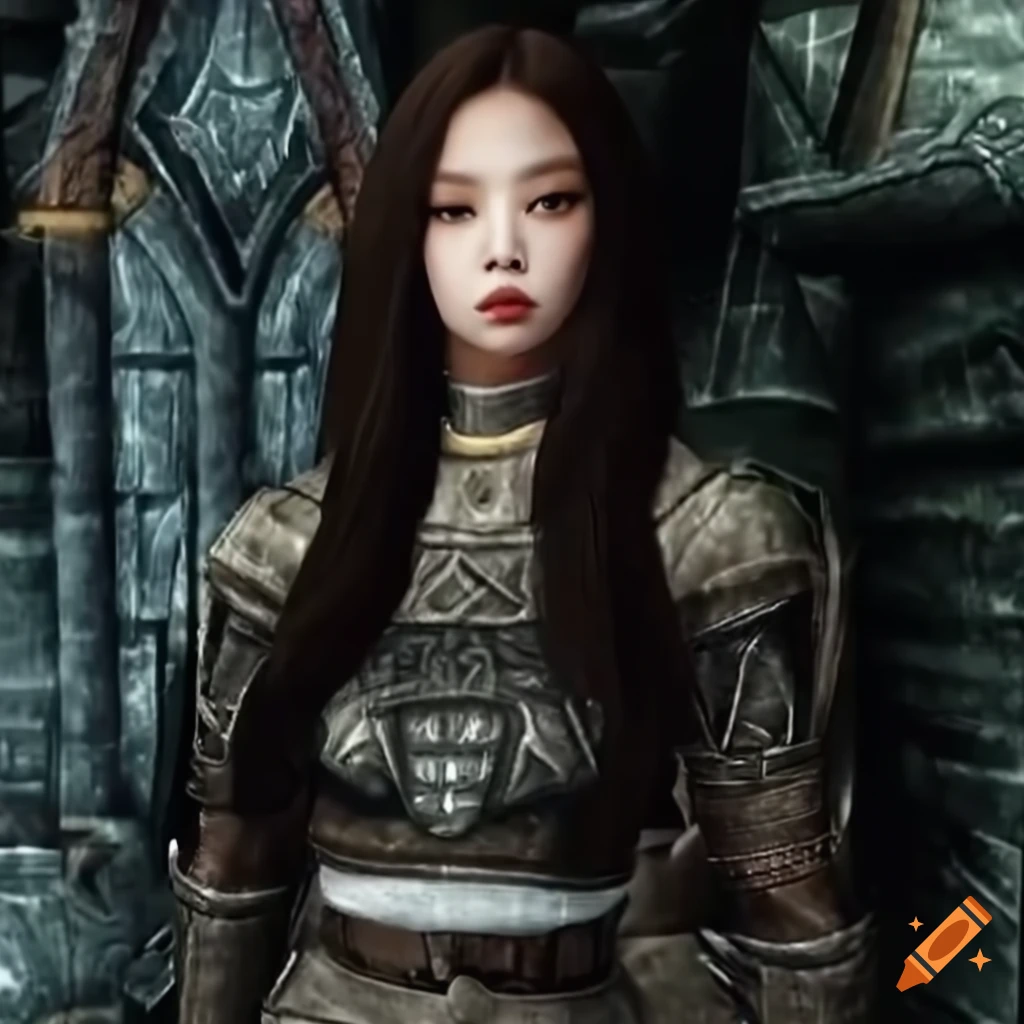Blackpink's Jennie character in Skyrim video game on Craiyon
