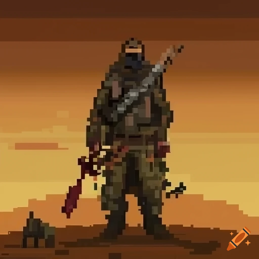 Pixel art of a post-apocalyptic survivor man on Craiyon