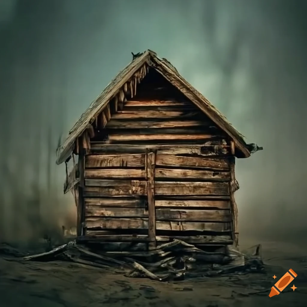 Broken down wooden shack with letters bs, leaning to the right on Craiyon