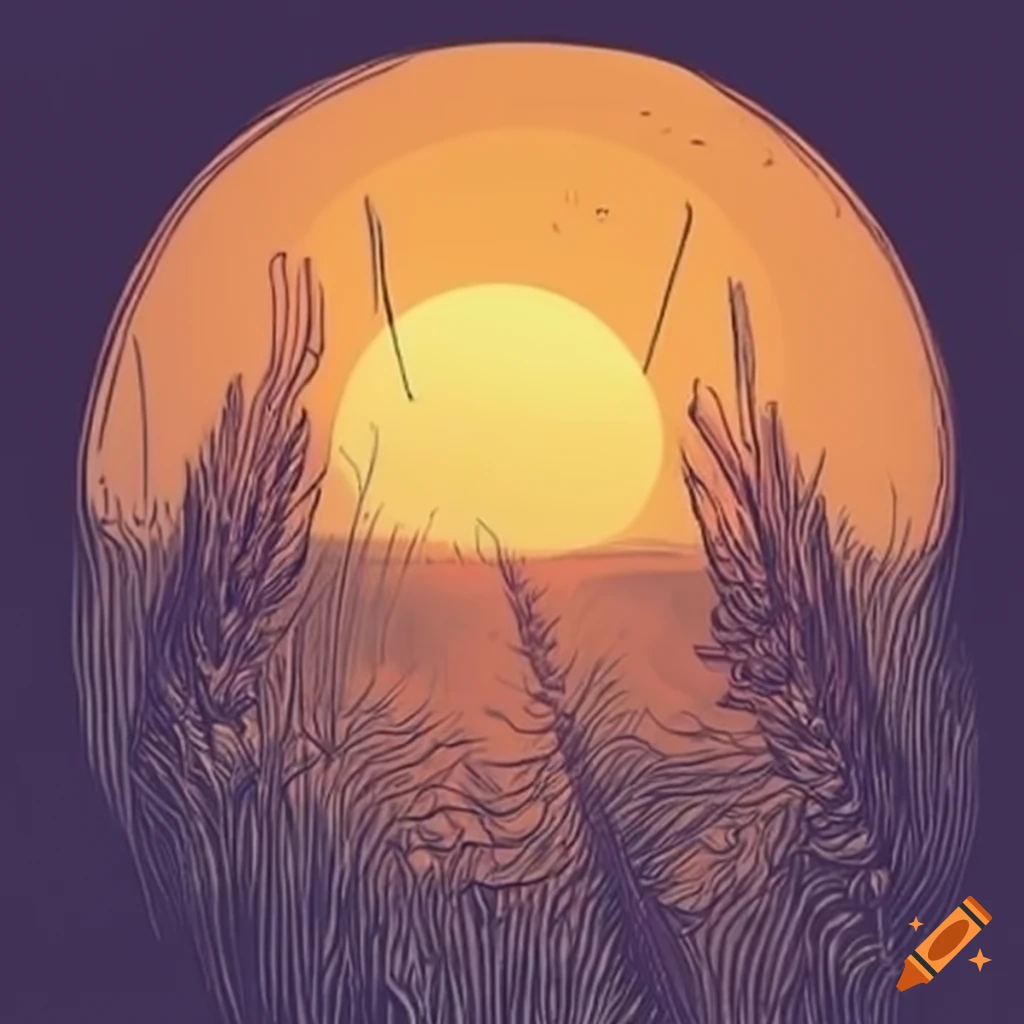 Path between ears of grain with rising sun on Craiyon