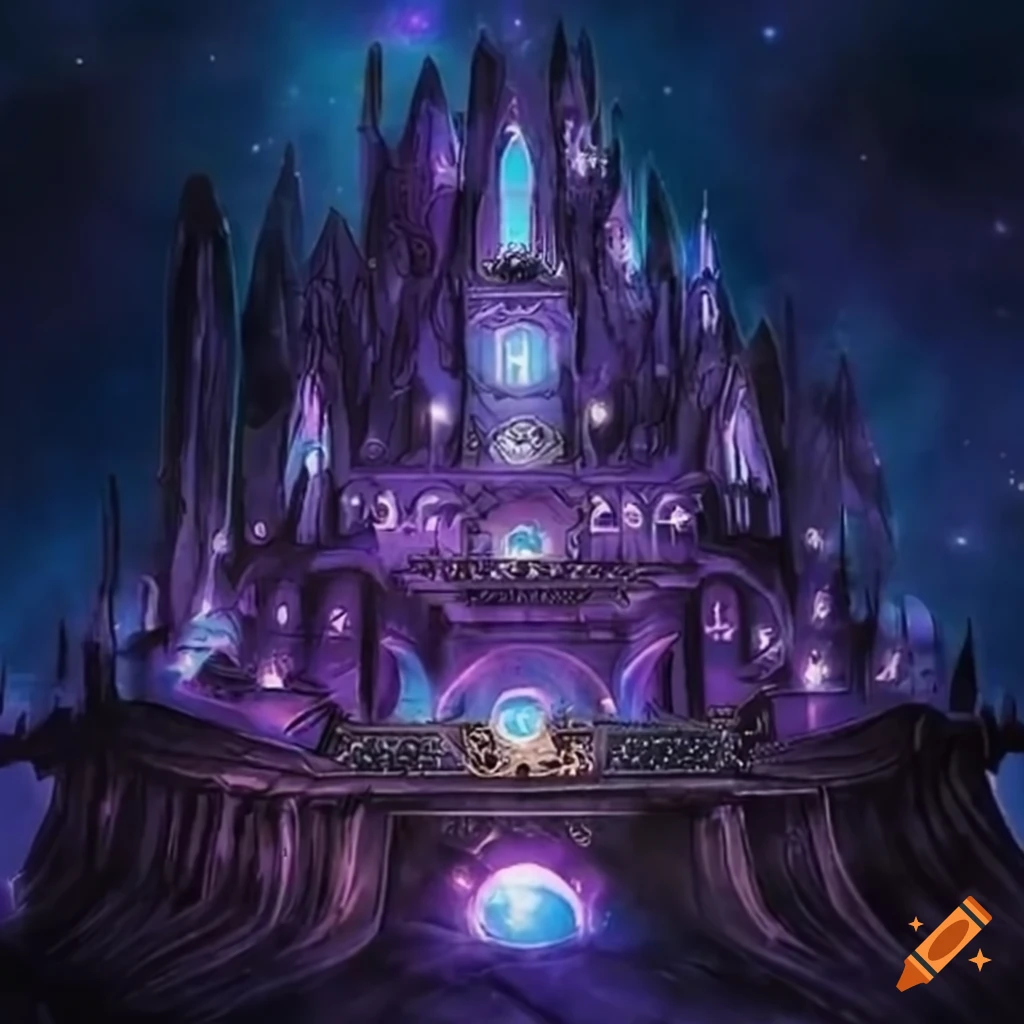 Castle in a galaxy field spell card artwork by kazuki takahashi on Craiyon