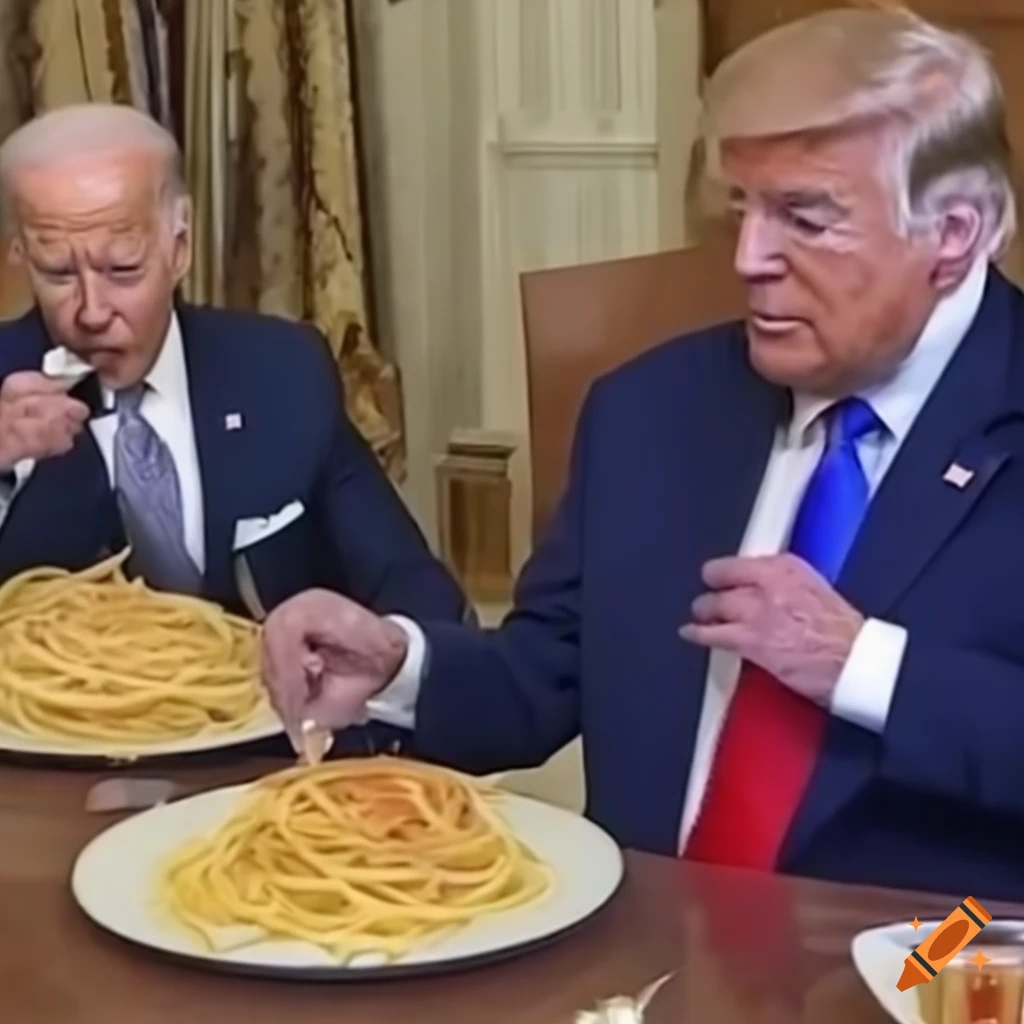 Joe biden and donald trump enjoying italian pasta in the white house on ...