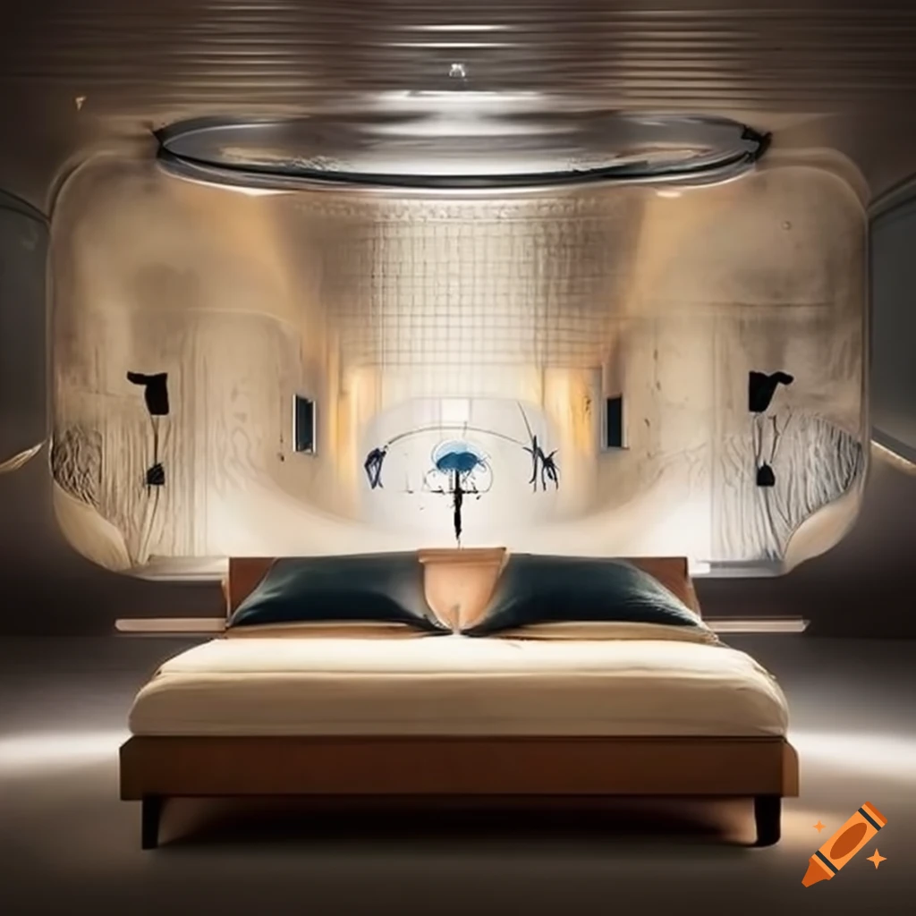 Mid century style intergalactic bedroom decor on Craiyon