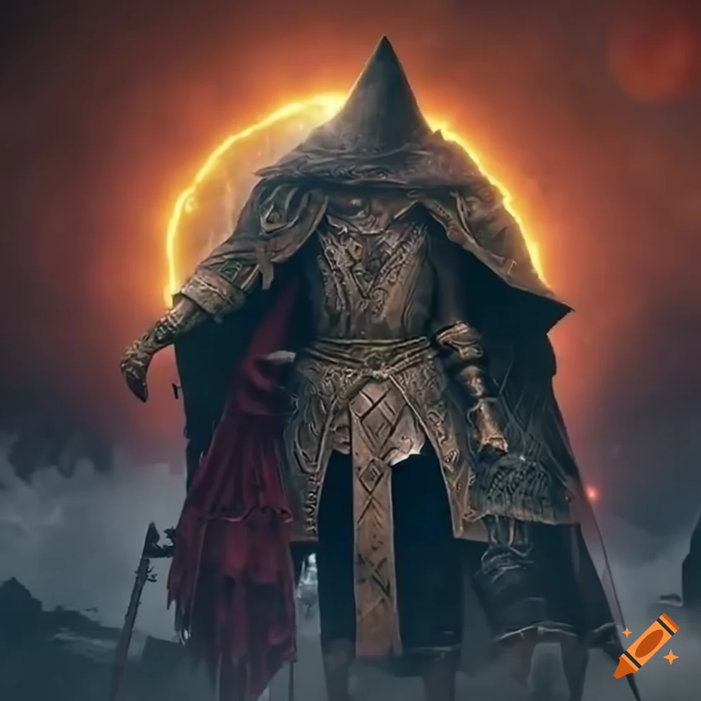 Elden ring mage knight in front of an eclipse on Craiyon