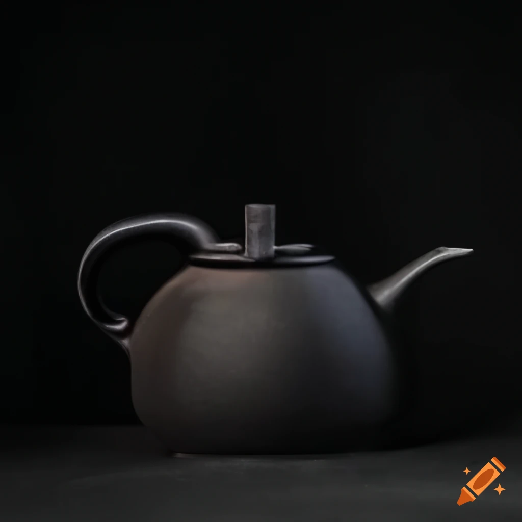Brutalist style hand-built ceramic teapot with unique handle, black on ...