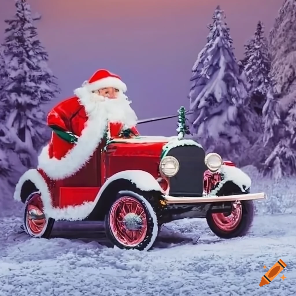 Ford model a in deep snow with santa on Craiyon
