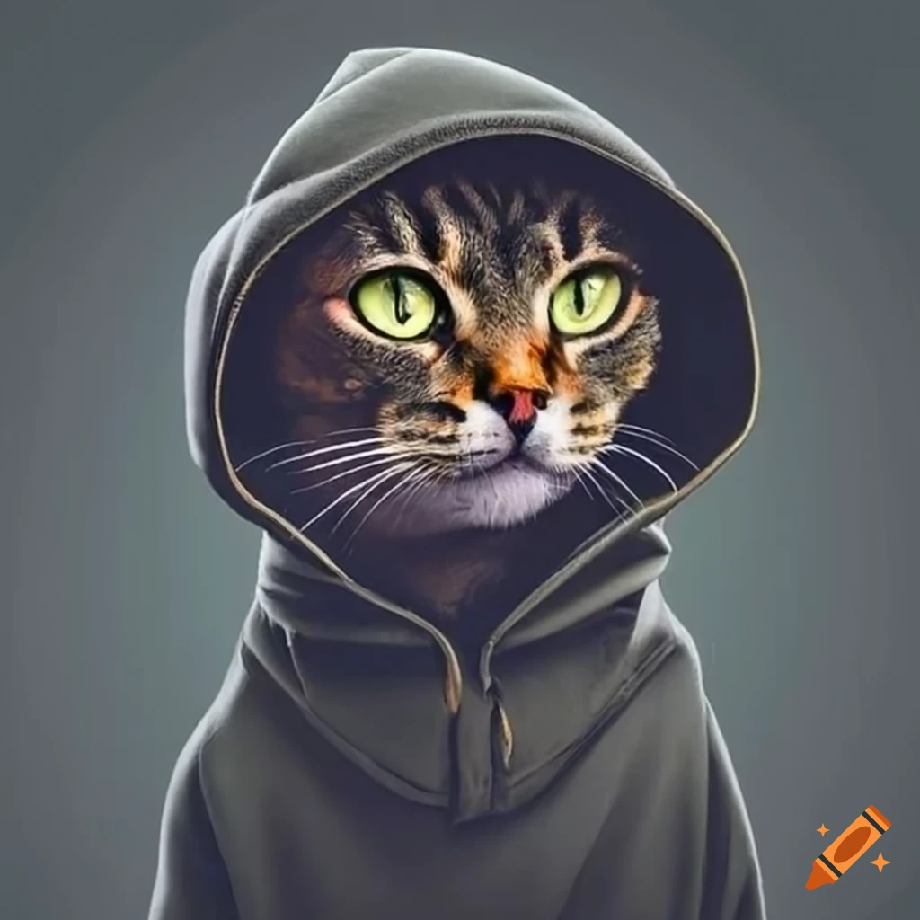 Charismatic cat in black hoodie and army boots giving a peace sign on Craiyon