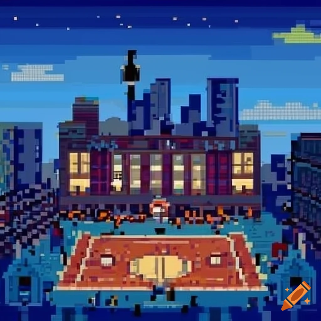 Pixel art city with basketball court on Craiyon