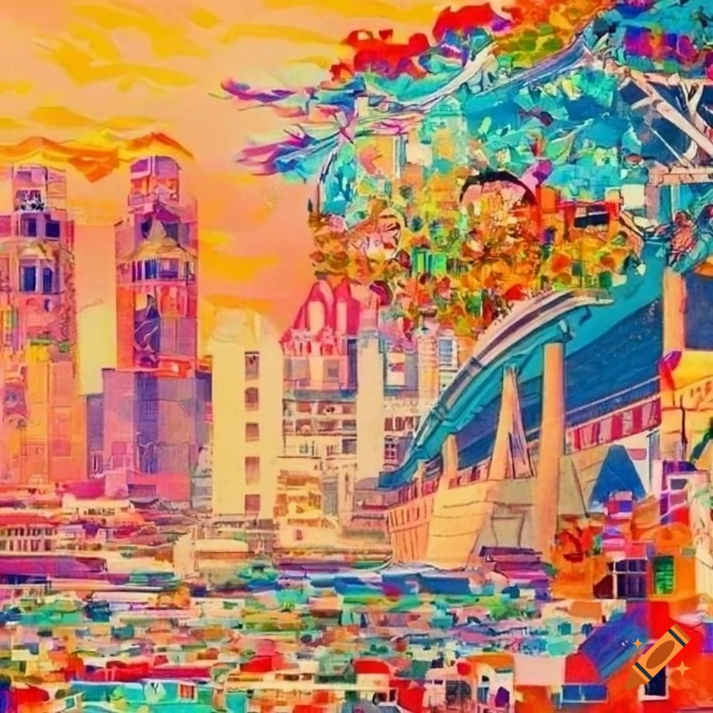 Colorful and creative ukiyo-e and neo-impressionism collage art ...