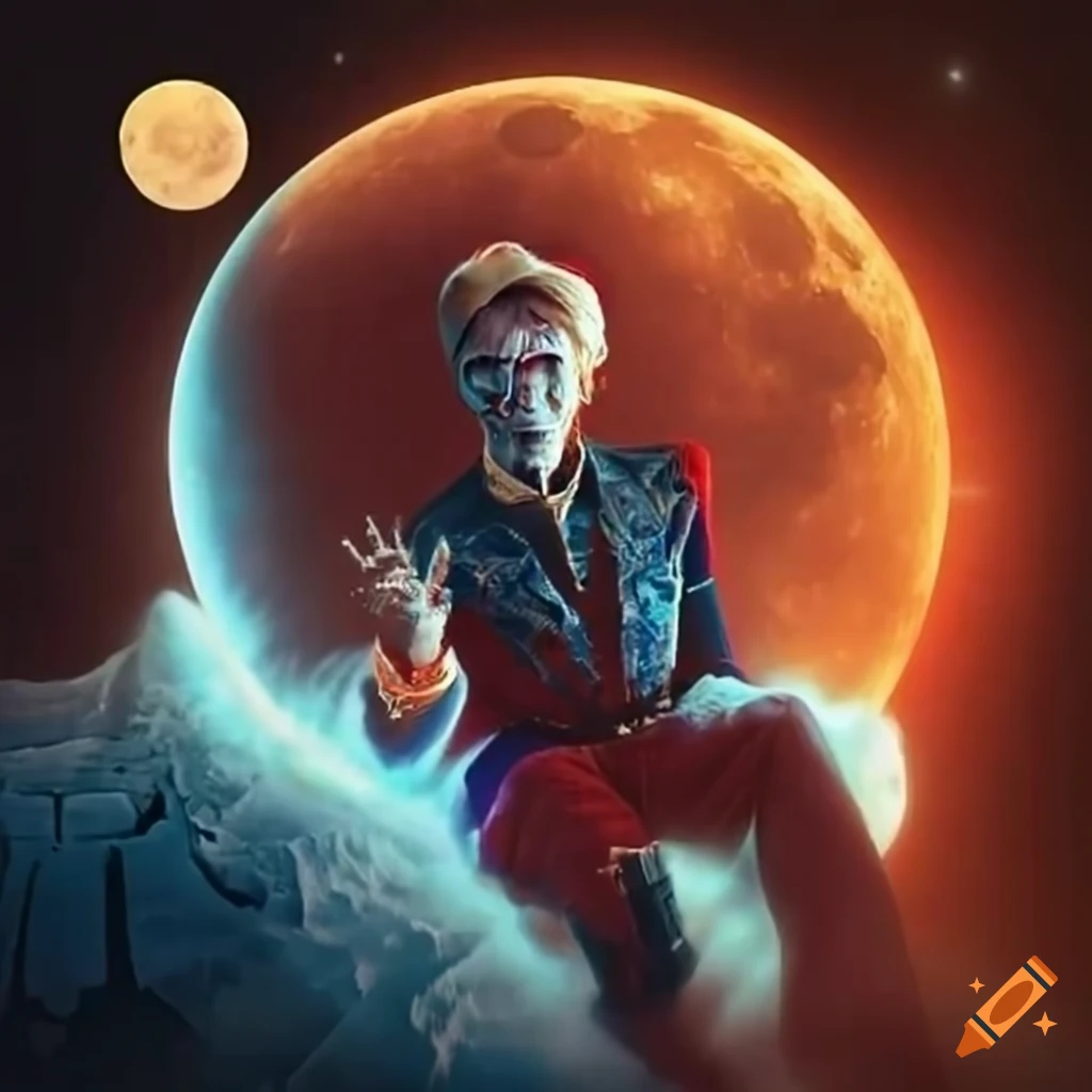Sci-fi fantasy of David Bowie as Santa Claus on the moon on Craiyon
