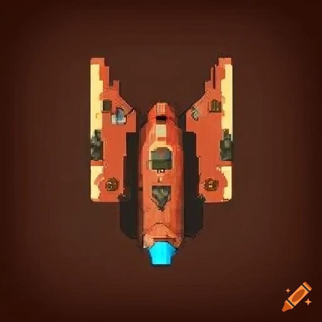 Top-down view of a detailed rusty spaceship in a game sprite style on ...