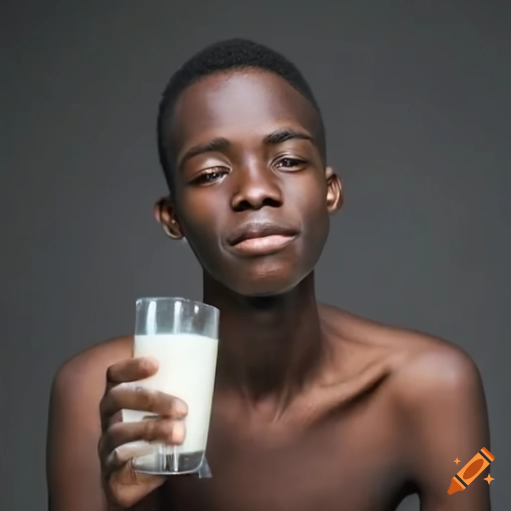 Healthy young african man with a glass of milk on Craiyon