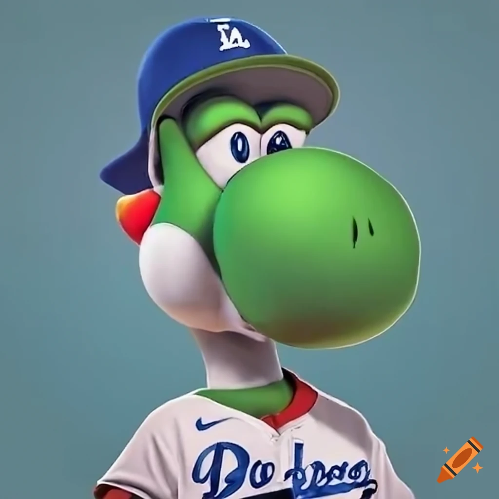 Yoshi wearing a dodgers jersey on Craiyon