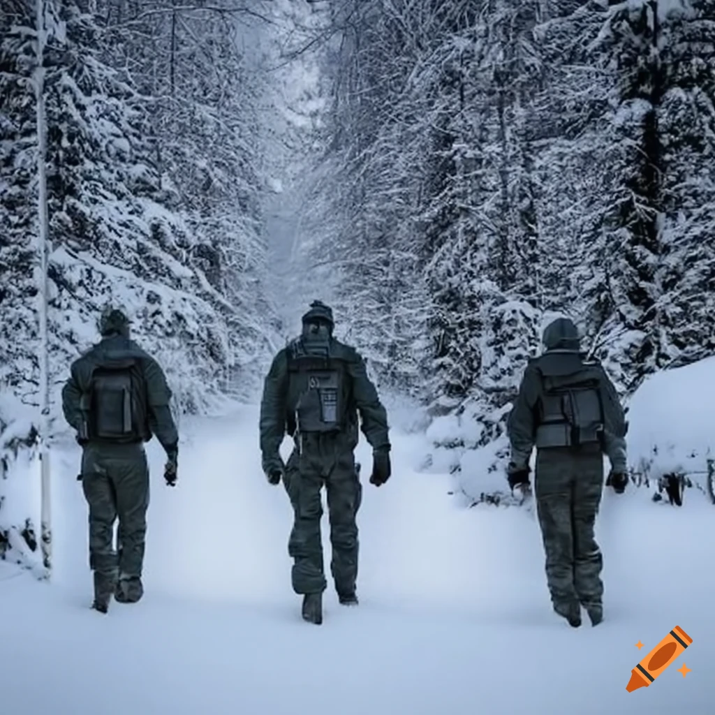 German police officers hiking in winter on Craiyon