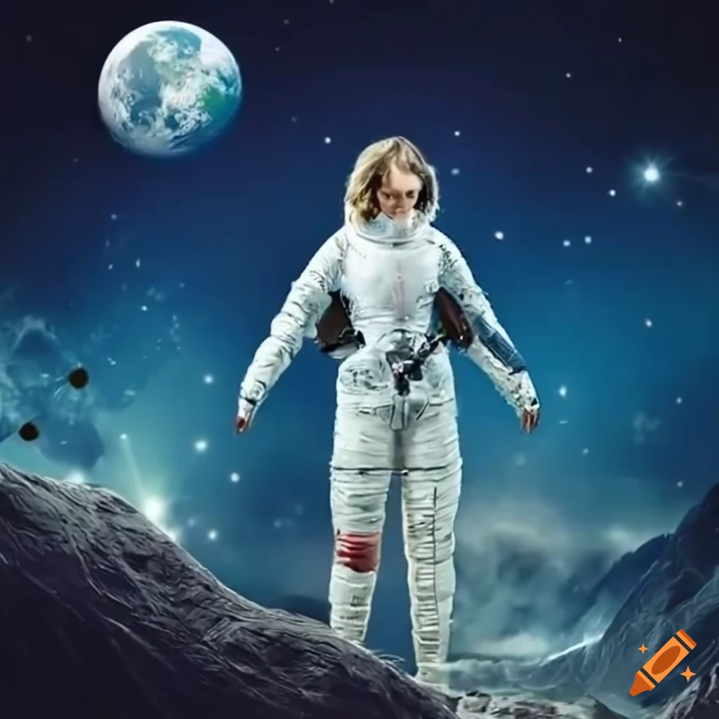 Taylor swift in a spacesuit standing on the moon looking up at earth on ...