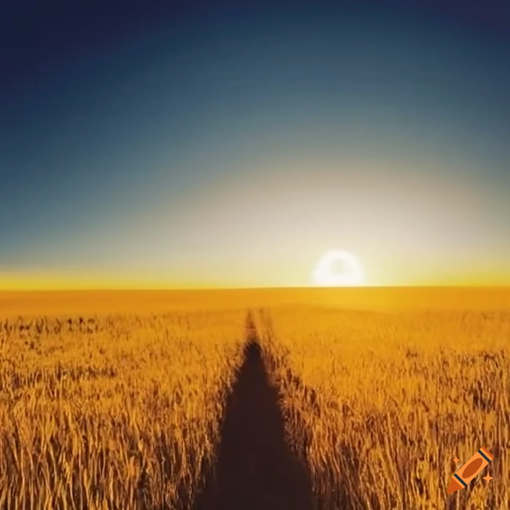 Path between ears of grain with the rising sun on Craiyon