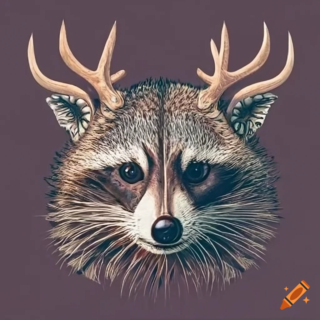 Intricate deer antlers forming a raccoon face on Craiyon